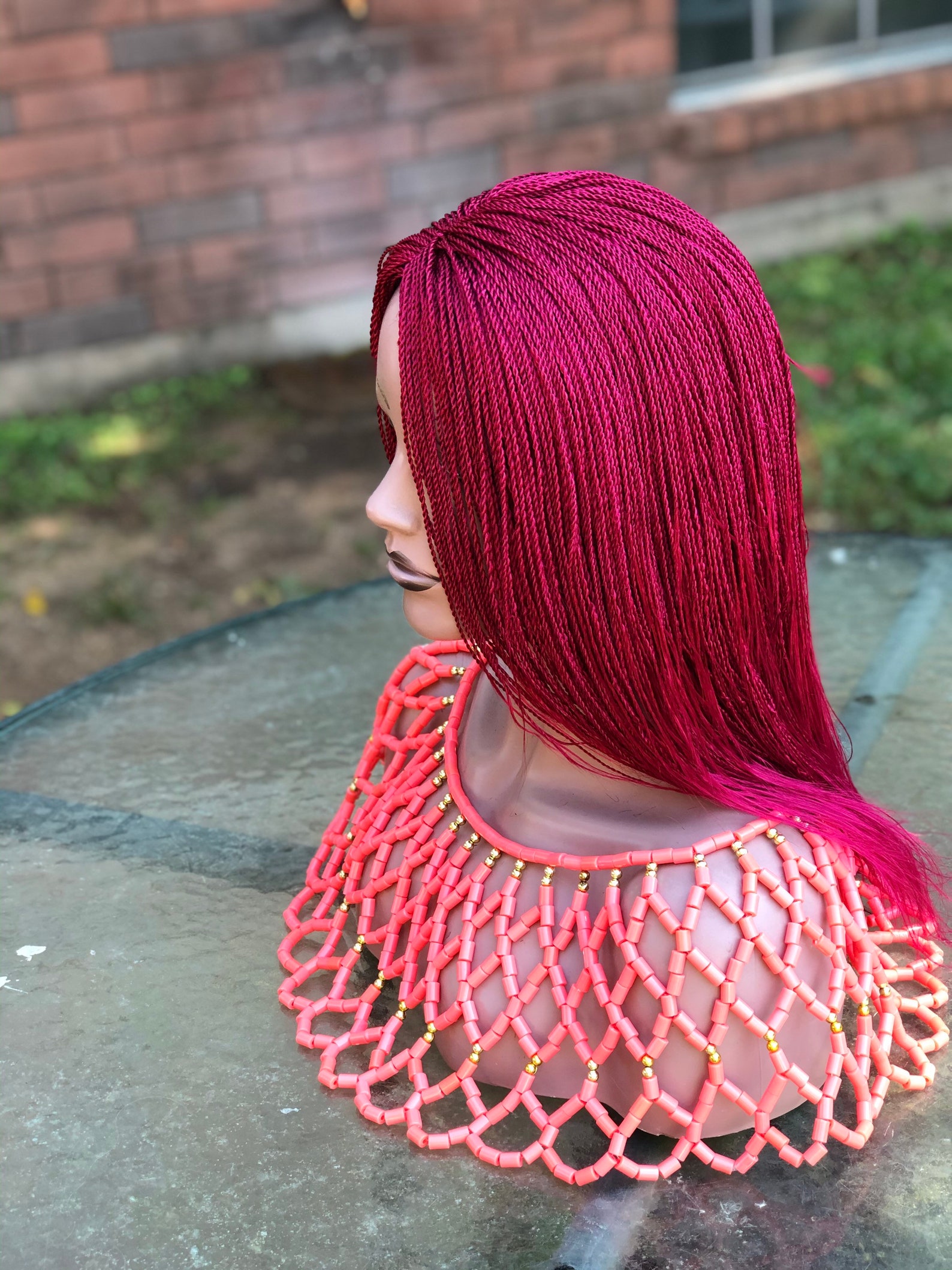 Braided Wig Micro Braids Color Is Burgundy Length Is Etsy