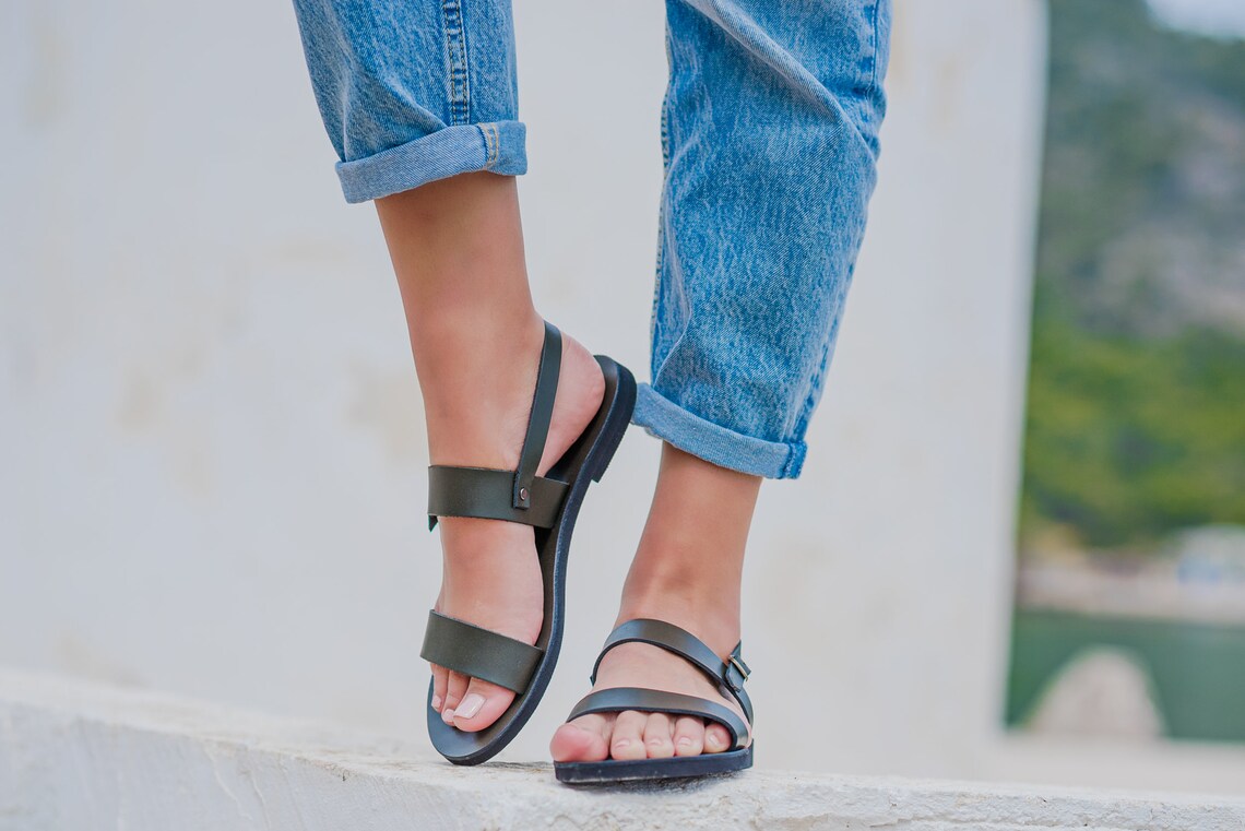 Leather Sandals Olive green sandalsGreek sandals Odyssey | Etsy