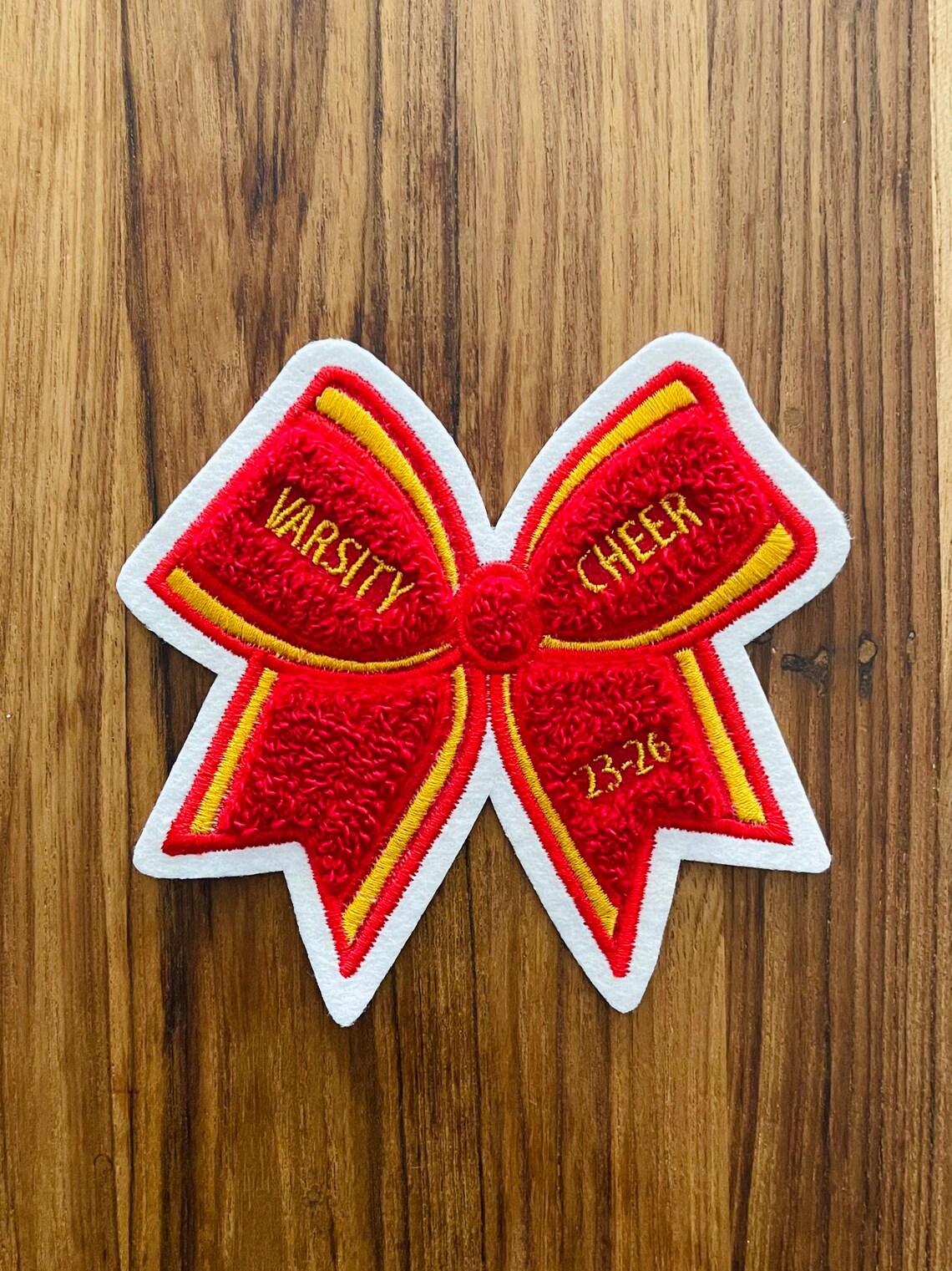 Custom Cheer Bow Patch | 4" Embroidered Chenille Patch | Personalized ...