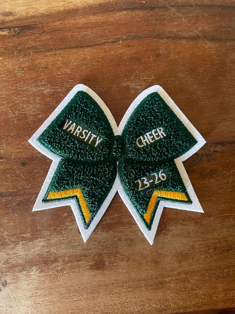 Custom Cheer Bow Patch | 4.5" Embroidered Chenille Patch | Personalized ...
