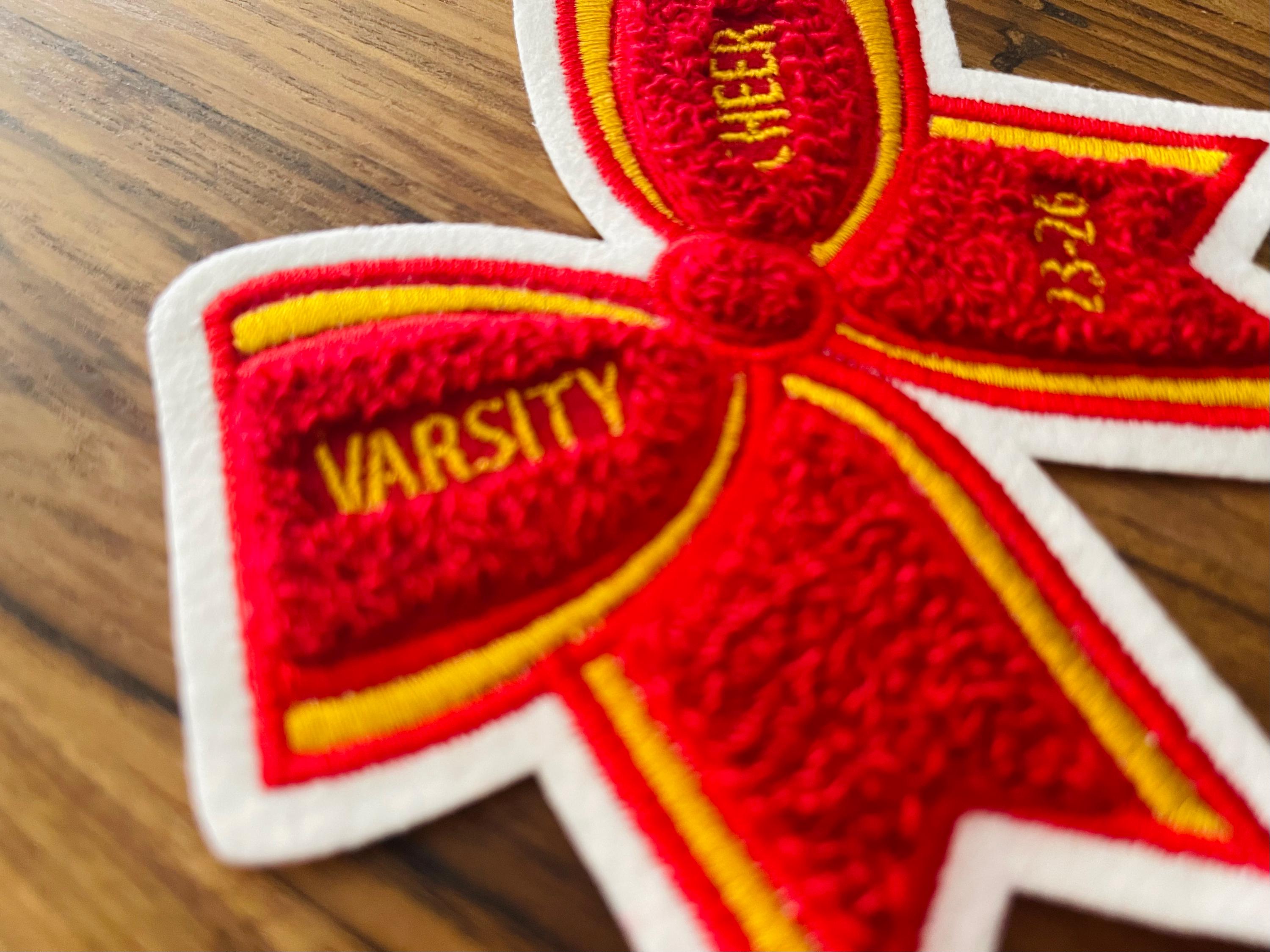 Custom Cheer Bow Patch | 4" Embroidered Chenille Patch | Personalized ...