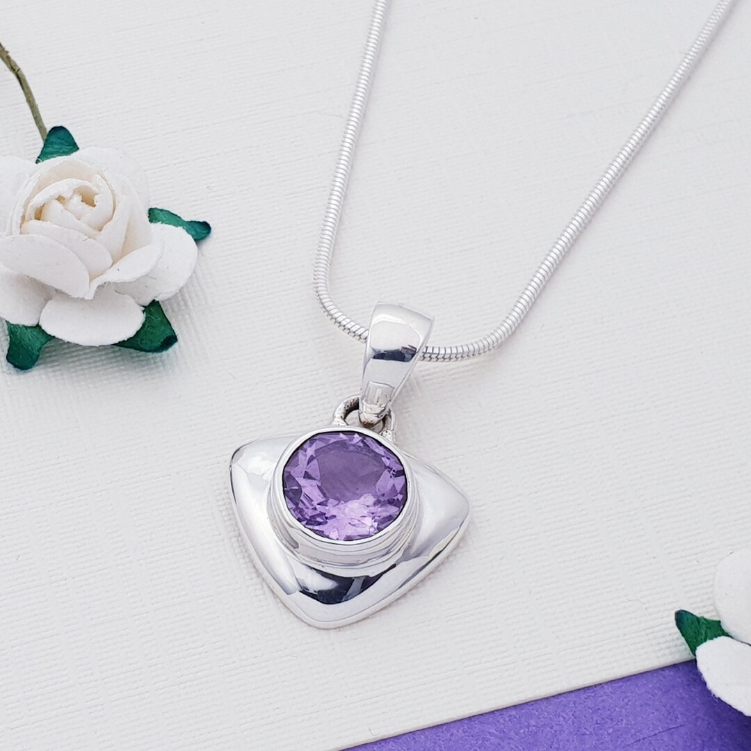 Amethyst Triangle Sterling Silver Pendant - Etsy