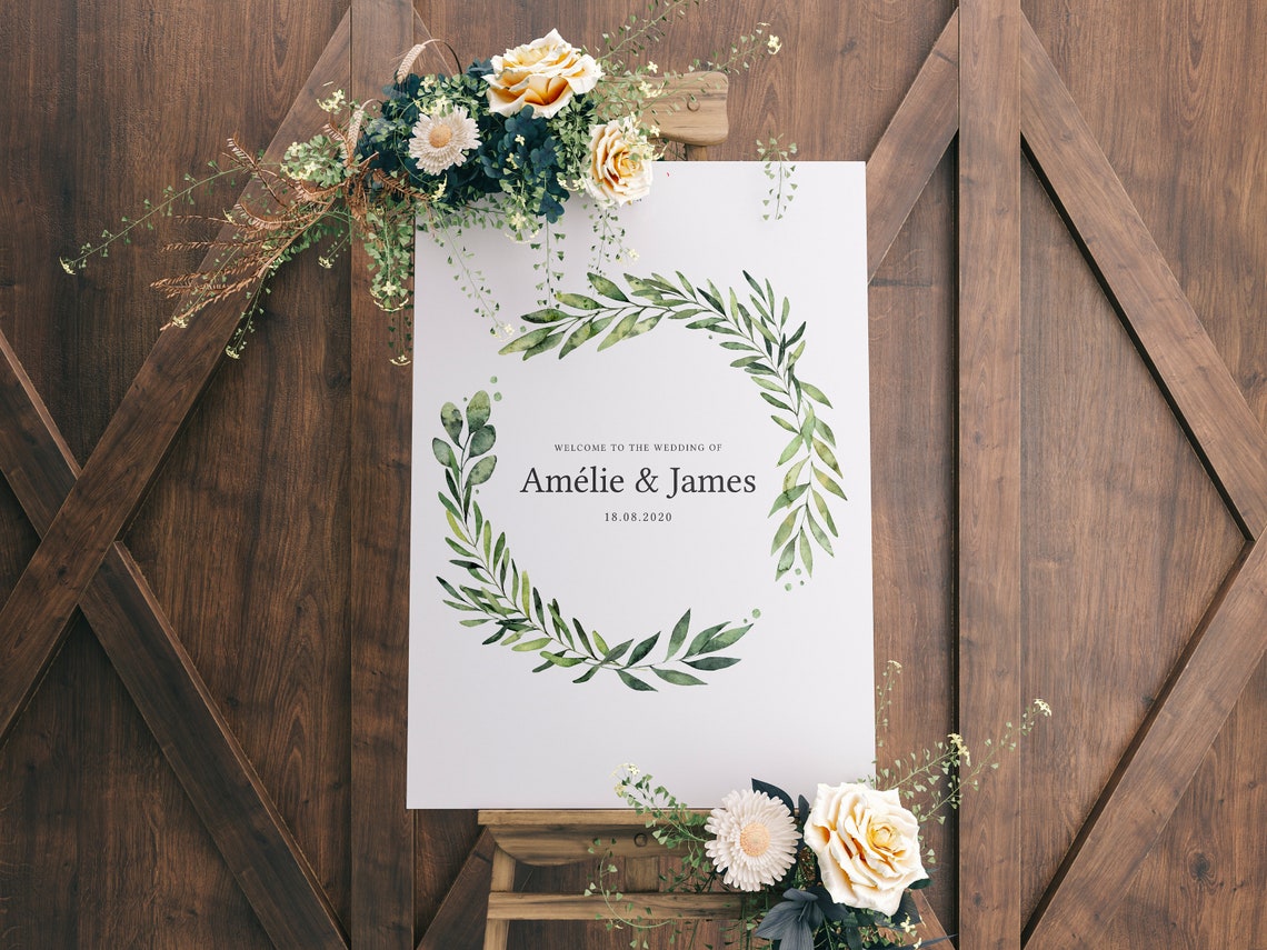 Large Botanical Theme Welcome Sign Printed Wedding Signage | Etsy UK