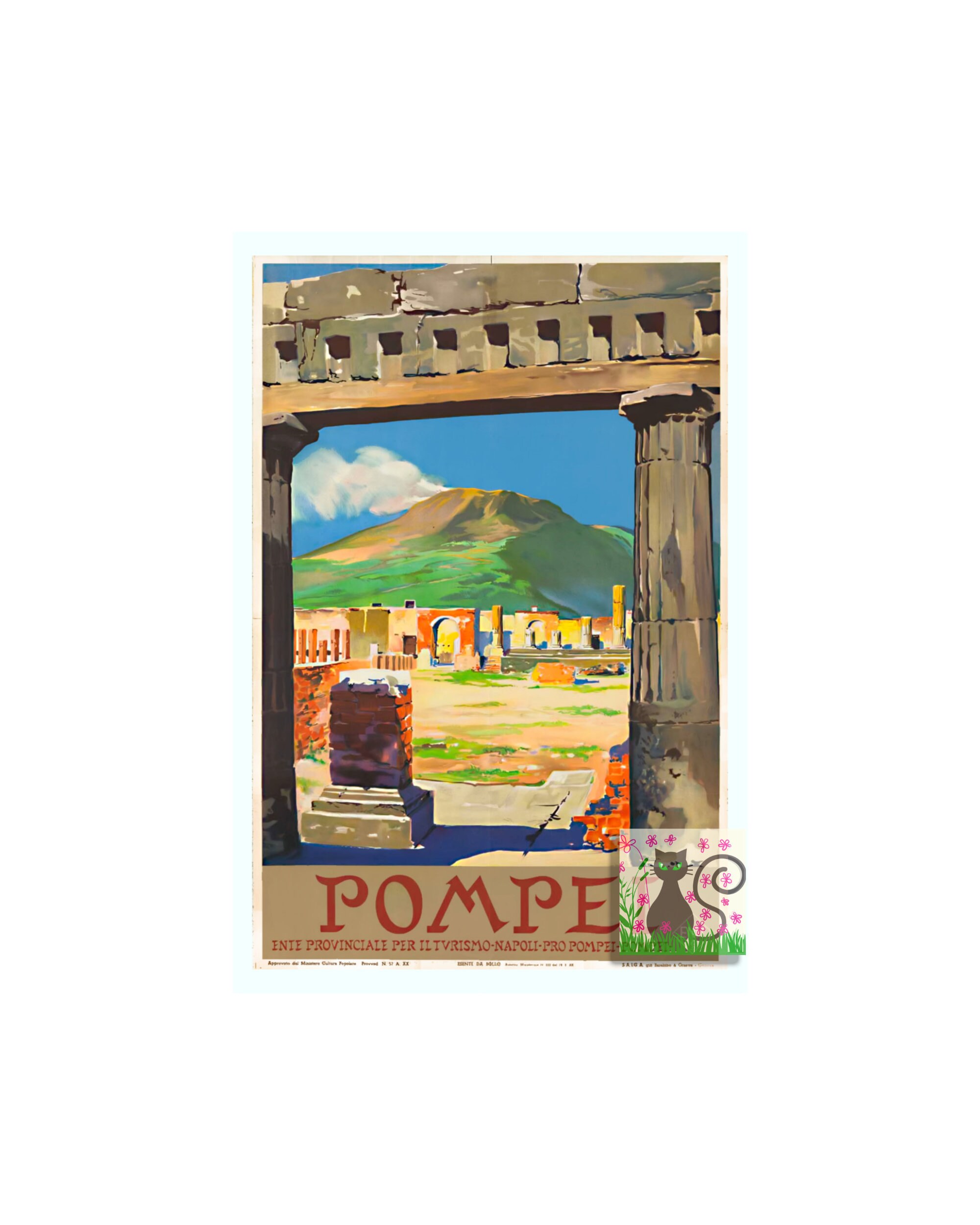 Set of Two Travel Posters, Pompeii Day and Night Vintage World Travel ...