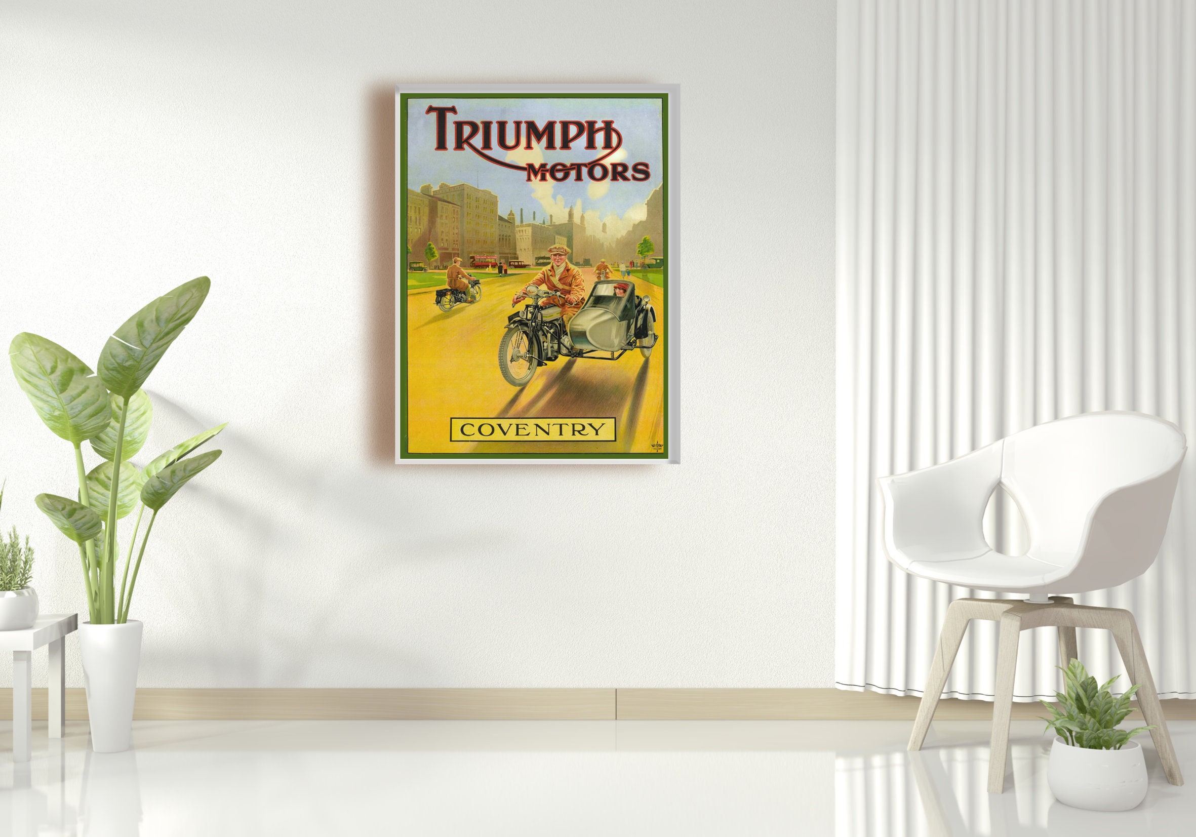 Vintage Triumph Motors Coventry Poster Print, Motorbike Poster ...