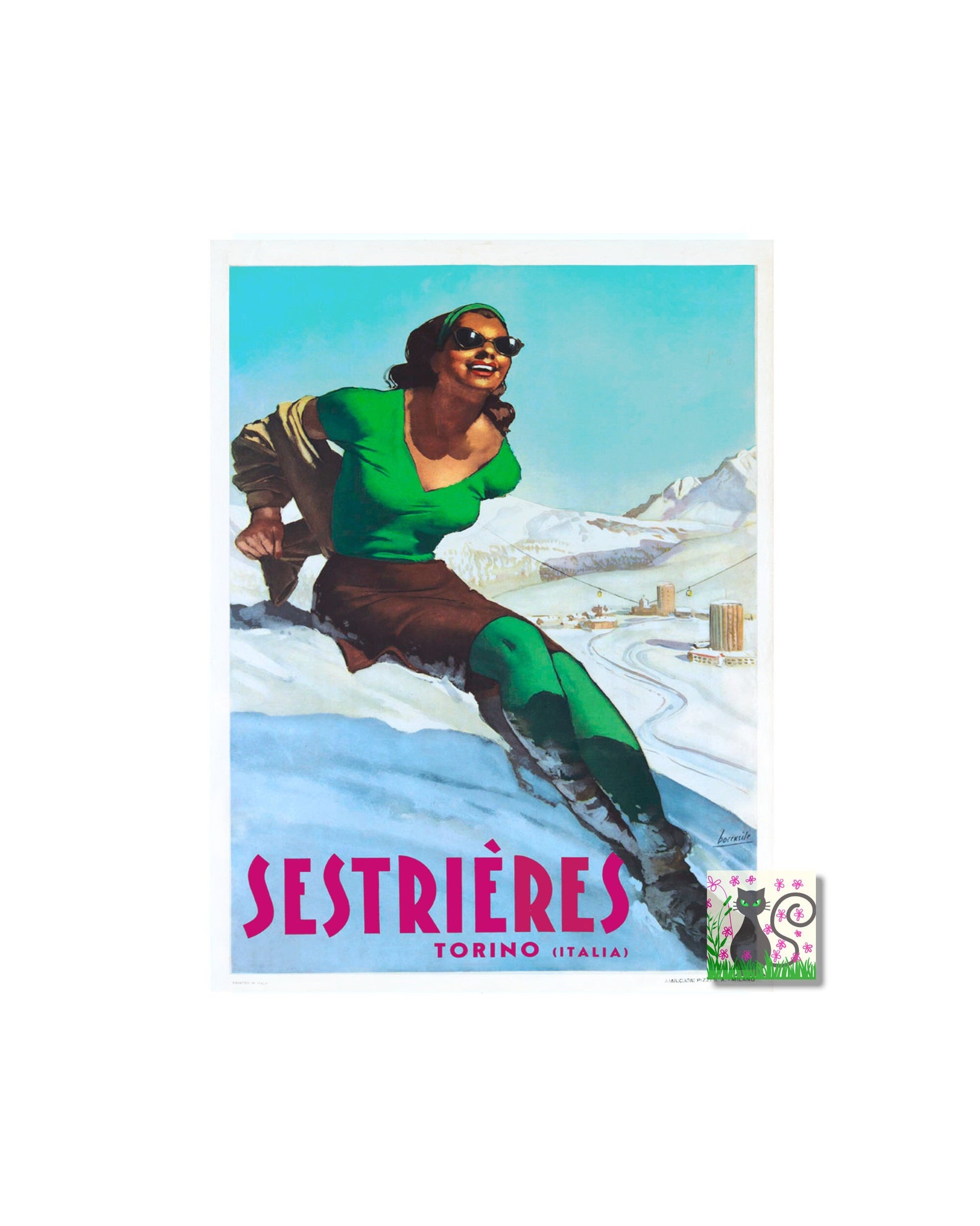 Sestrieres Torino Winter Ski Print, Italian Vintage Tourism Poster ...