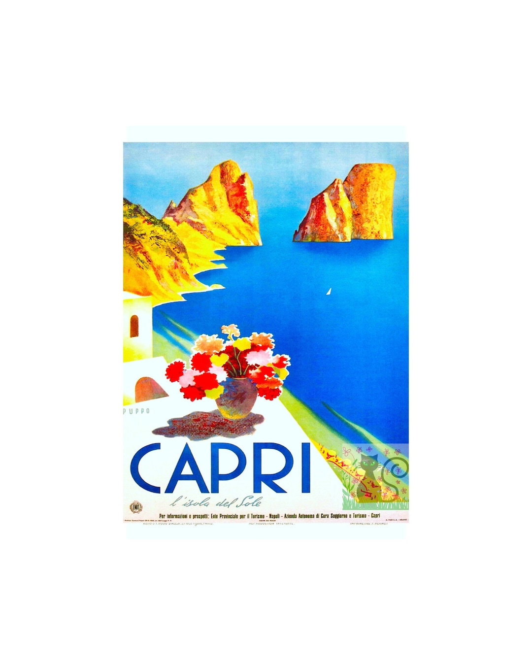 Capri Vintage Art Deco Travel Poster, Vintage World Travel Print, Art ...