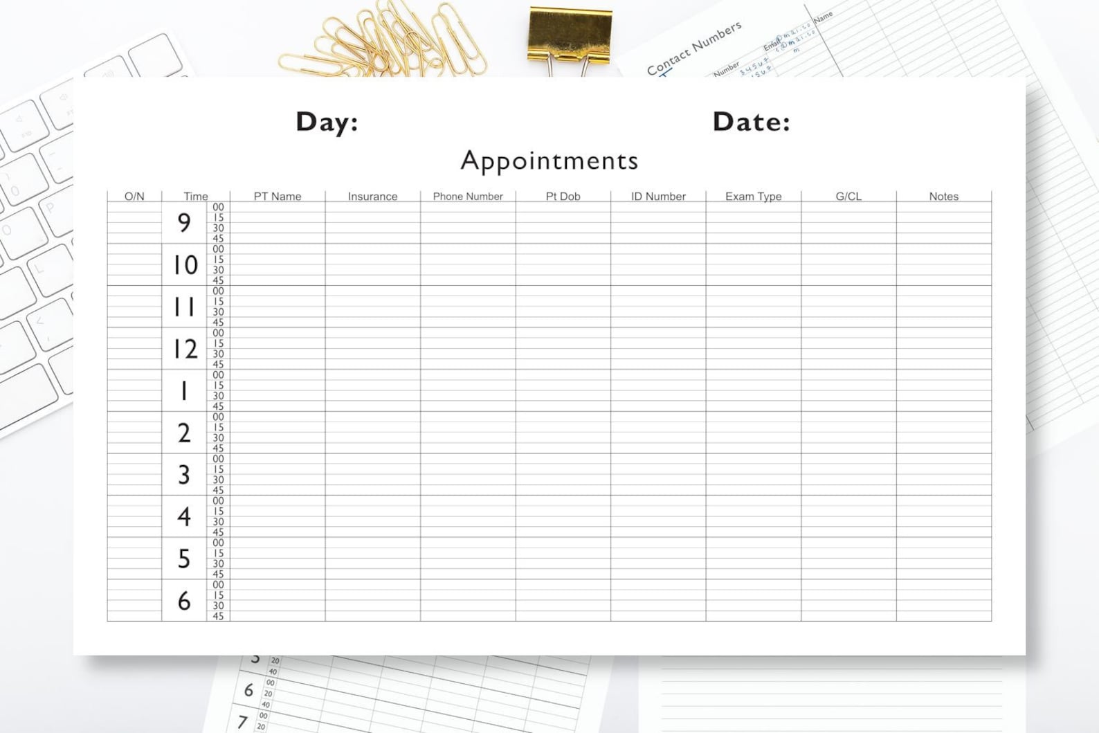 Appointments Book, Page 11 X 14" 15 Minute Intervals Appointment ...