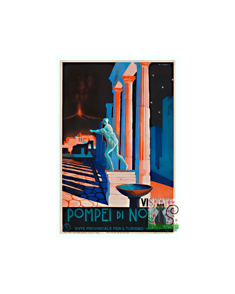 Set of Two Travel Posters, Pompeii Day and Night Vintage World Travel ...