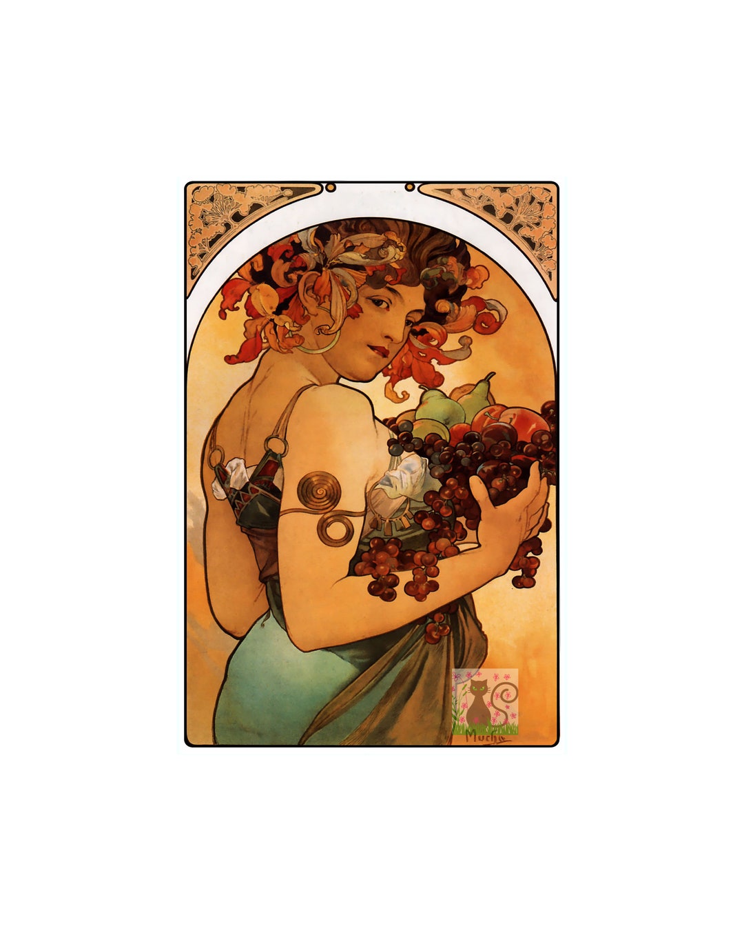 Vintage Alphonse Mucha Le Fruit Print - Art Nouveau Poster of the Fruit ...