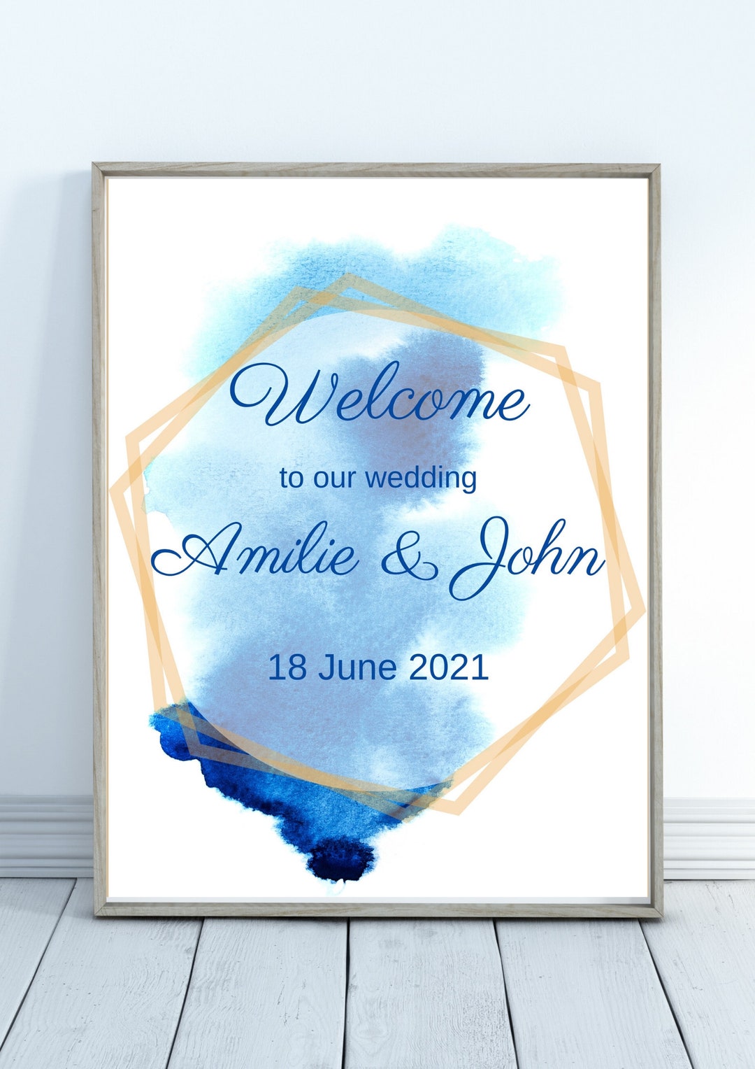 Dusty Blue Watercolour Wedding Sign to Personalise Resizable - Etsy