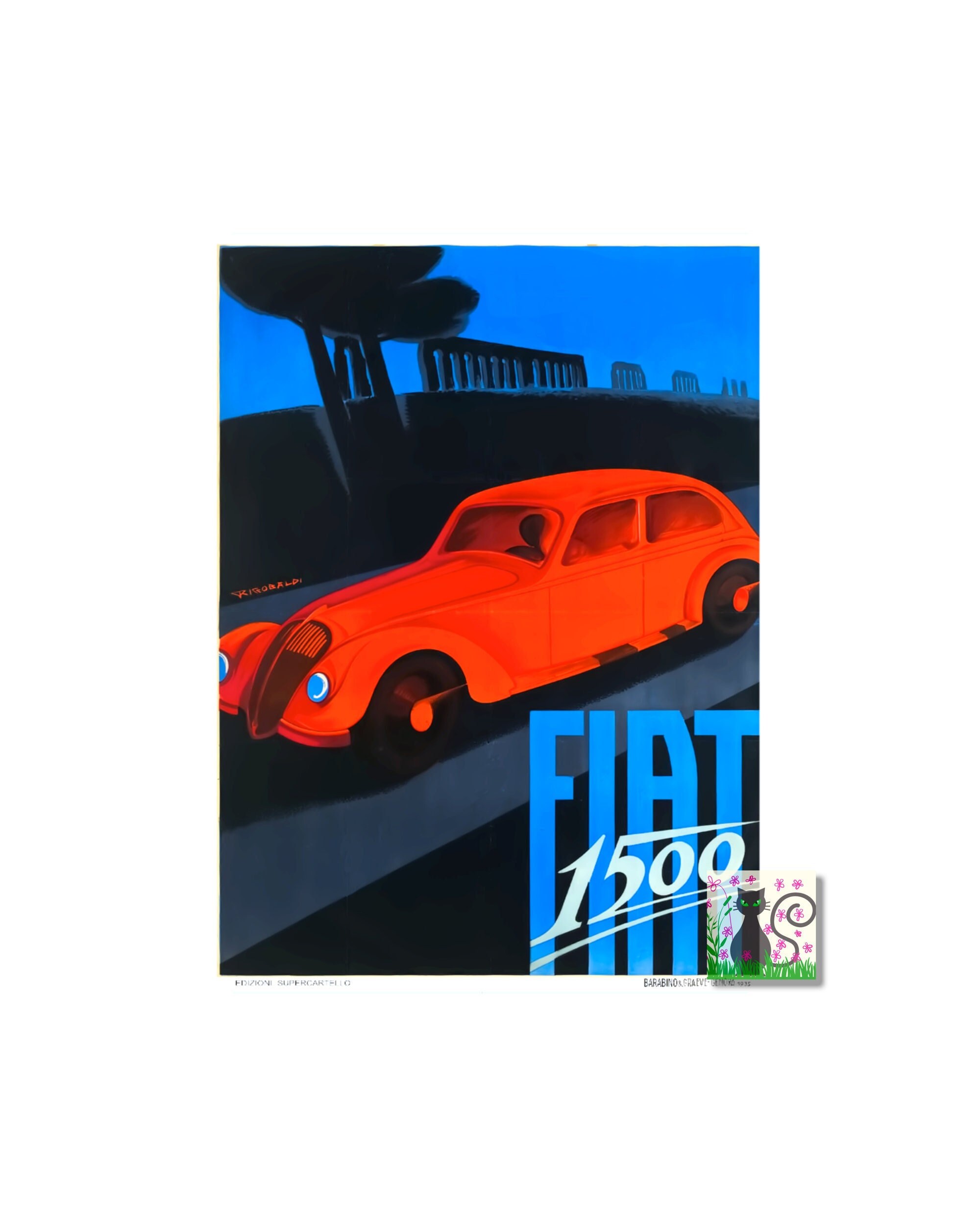 Vintage Fiat Poster Advert, Art Deco Italian Advert Print for Fiat ...