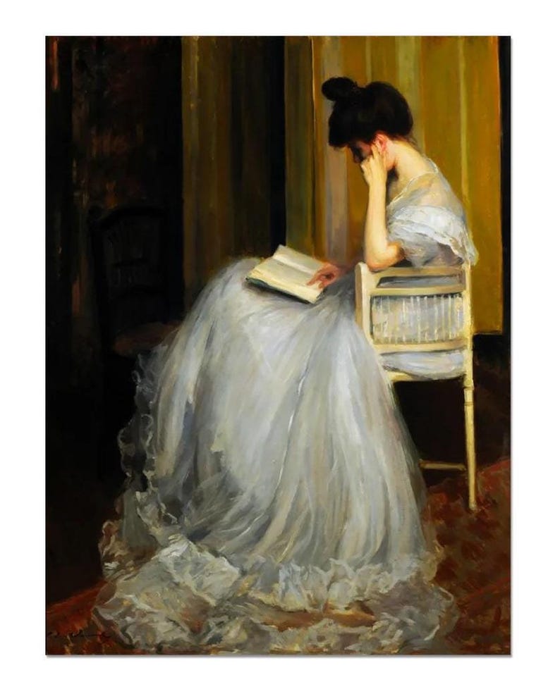 Woman Reading Portrait, Victorian Vintage Art Painting, Antique Oil ...