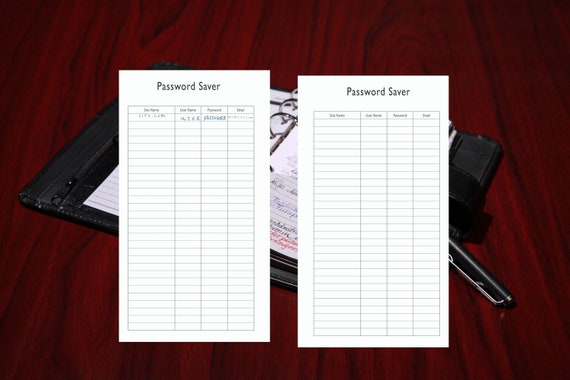 Password Saver Tracker Book Pages Filofax Slim Size Simple | Etsy