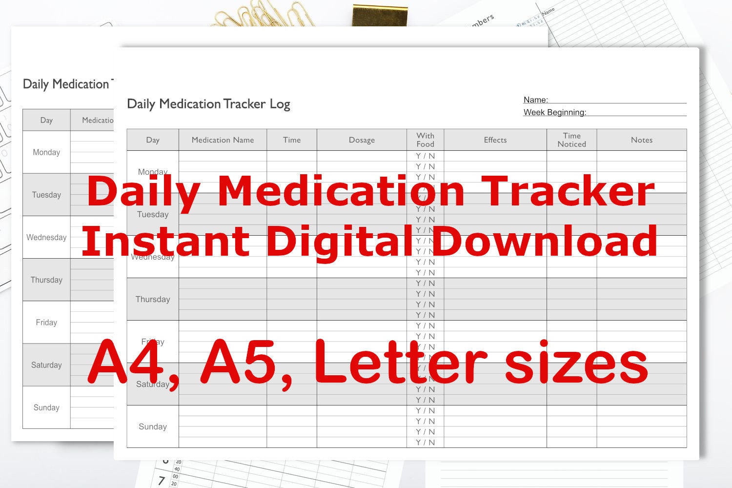 Medication Tracker Log Page to Plan Your Daily Drugs Dosage Simple Easy ...