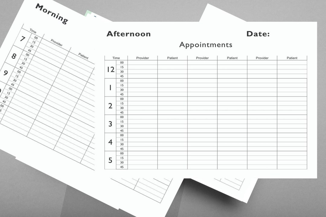Patient Appointments Scheduler 15 Minute Intervals Morning Afternoon ...