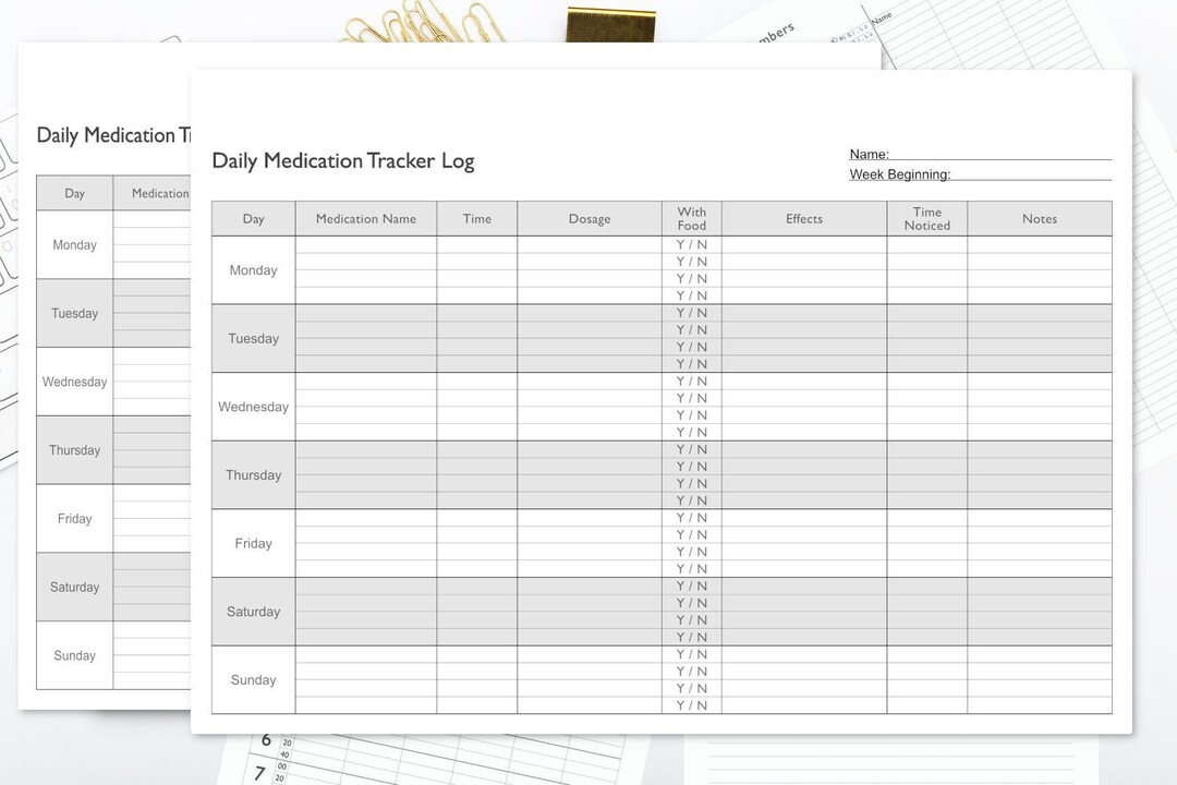Medication Tracker Log Page to Plan Your Daily Drugs Dosage Simple Easy ...