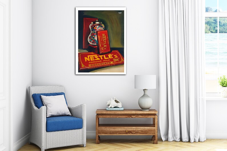 Nestlé Chocolate Poster Ad, Vintage Food & Drink Poster, Restaurant Bar ...