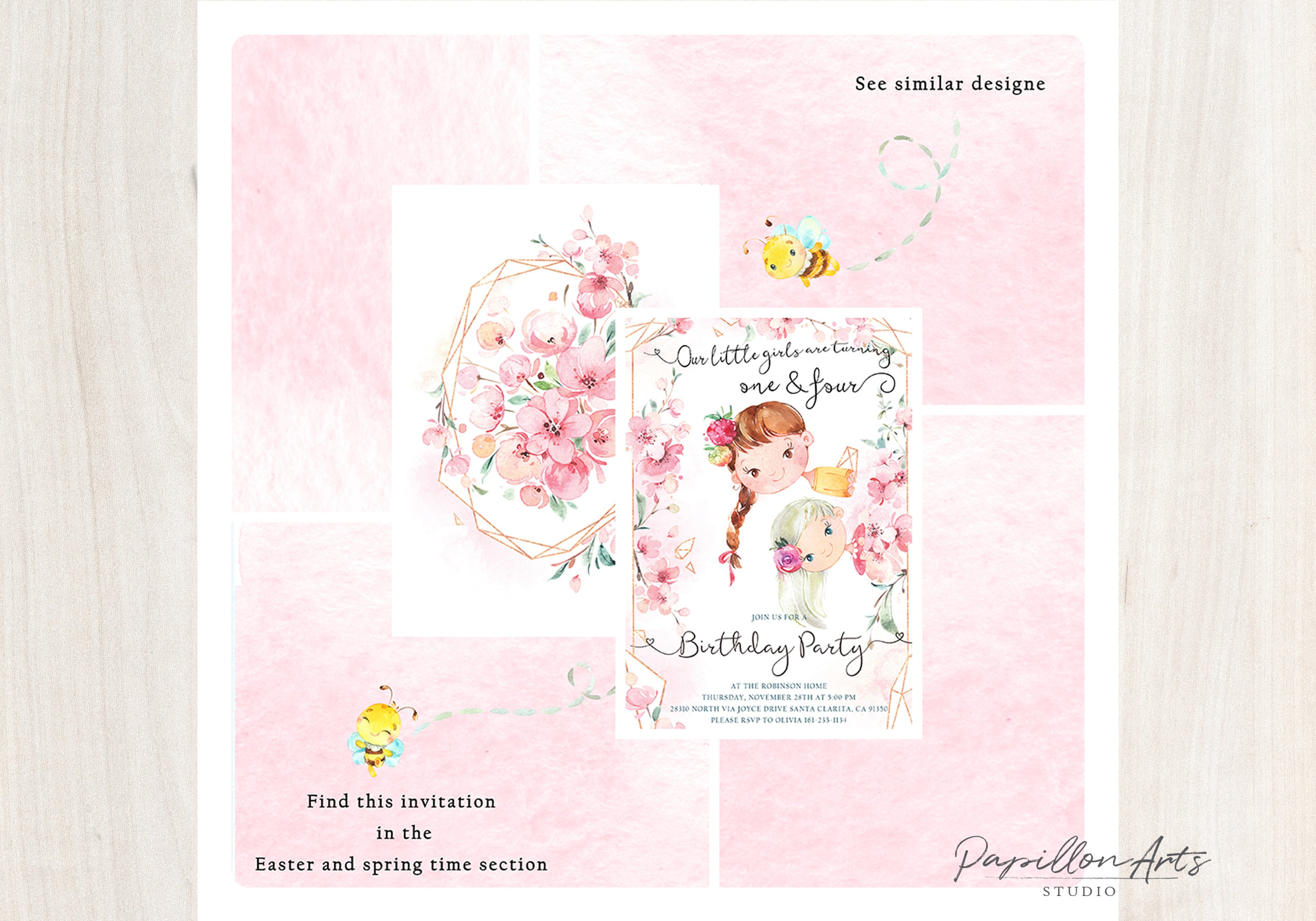 Spring Birthday, Little Girl Invite, Floral Birthday Invite, Joint ...