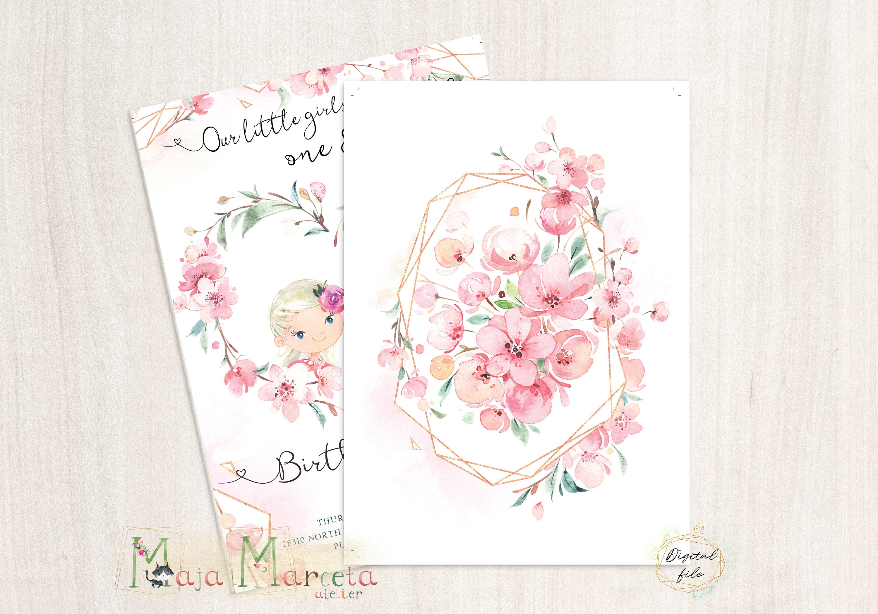 Spring Birthday, Little Girl Invite, Floral Birthday Invite, Joint ...