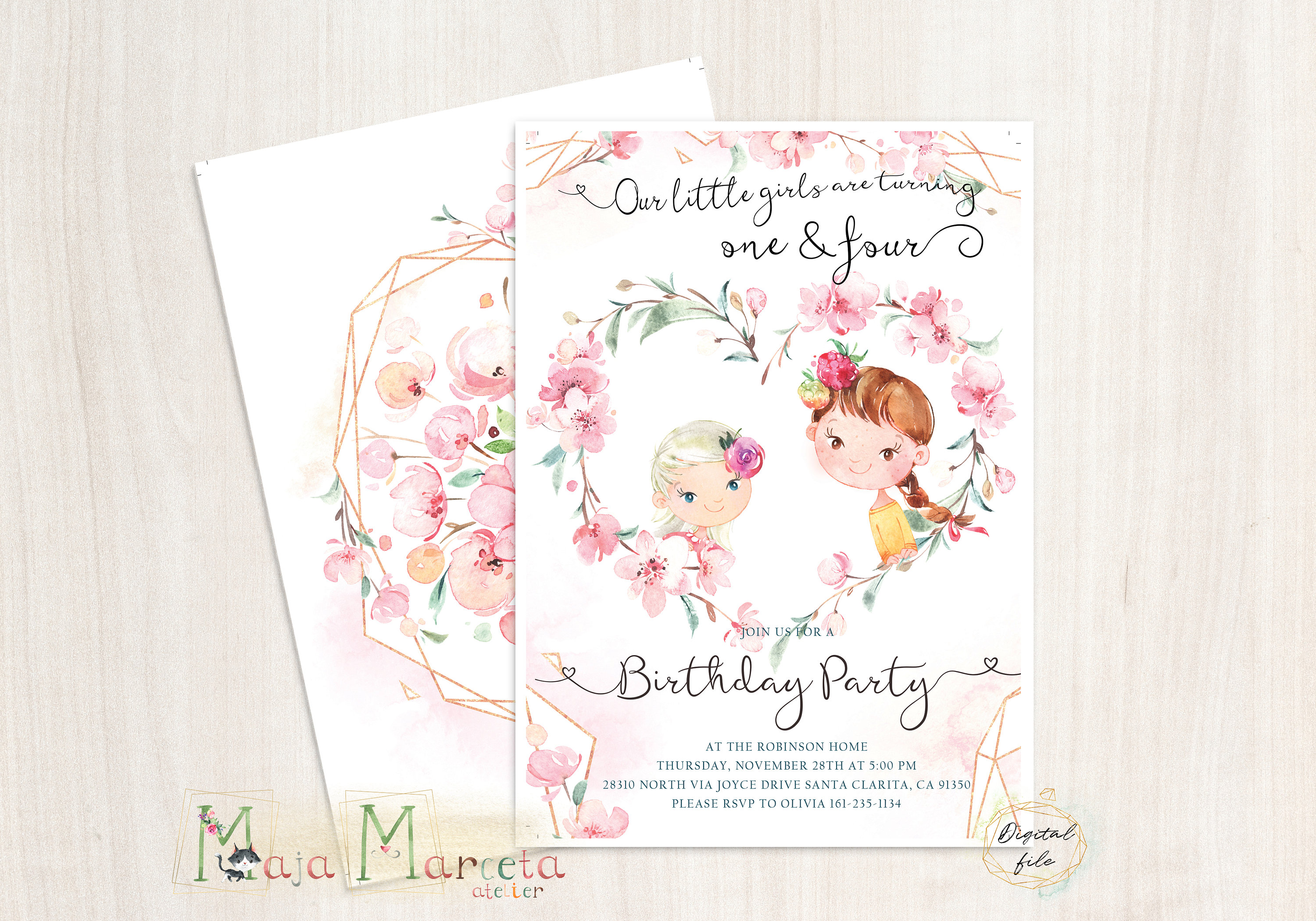 Spring Birthday, Little Girl Invite, Floral Birthday Invite, Joint ...