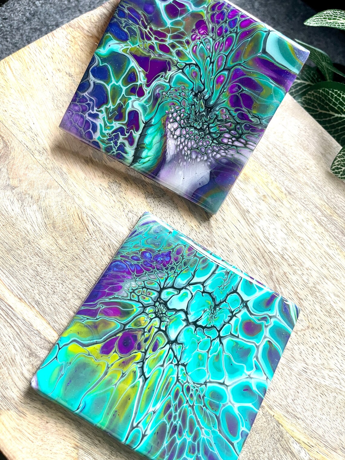 Aqua Glow Acrylic Pour Coasters - Etsy