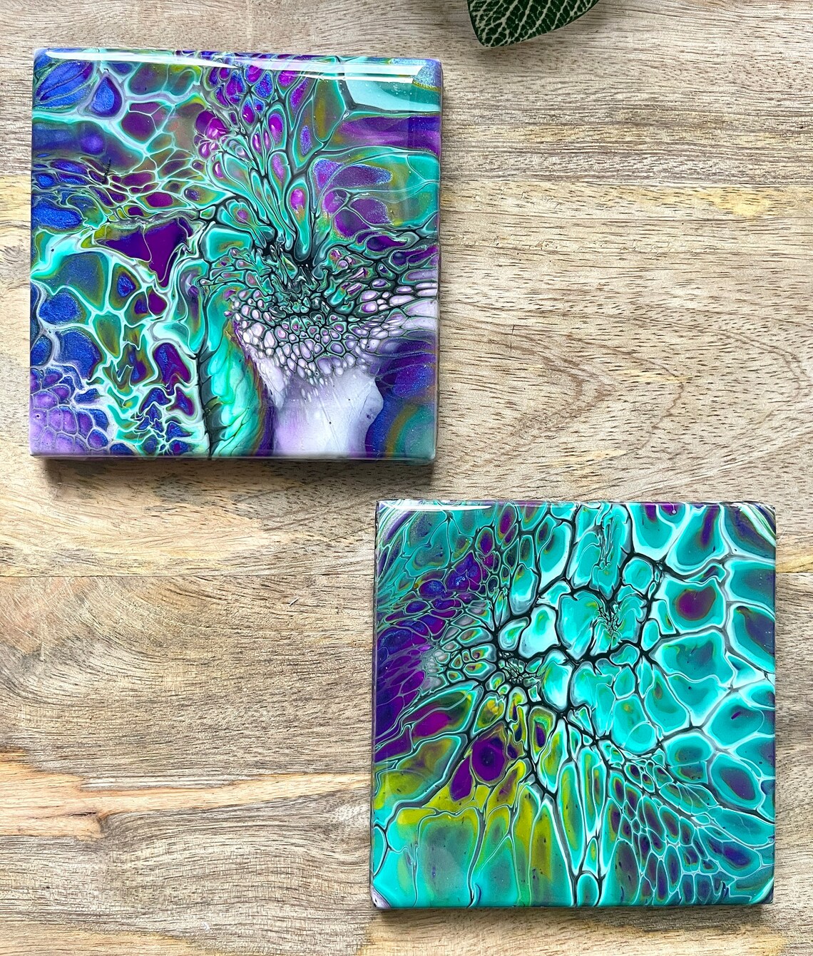 Aqua Glow Acrylic Pour Coasters - Etsy