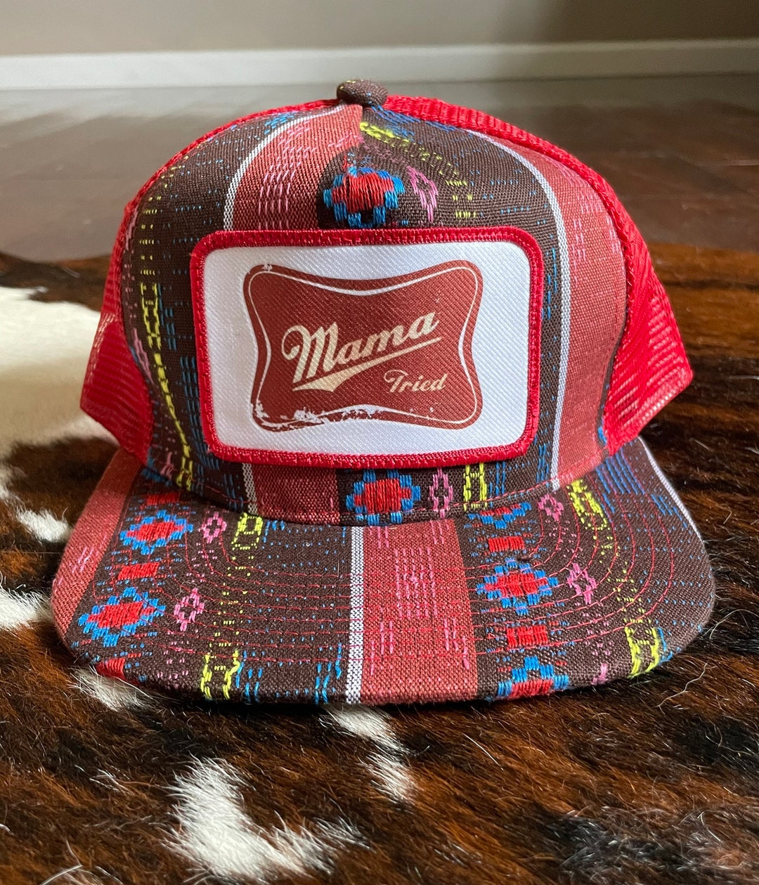 Mama Tried Western Aztec Trucker Hat/mesh Ball Cap - Etsy