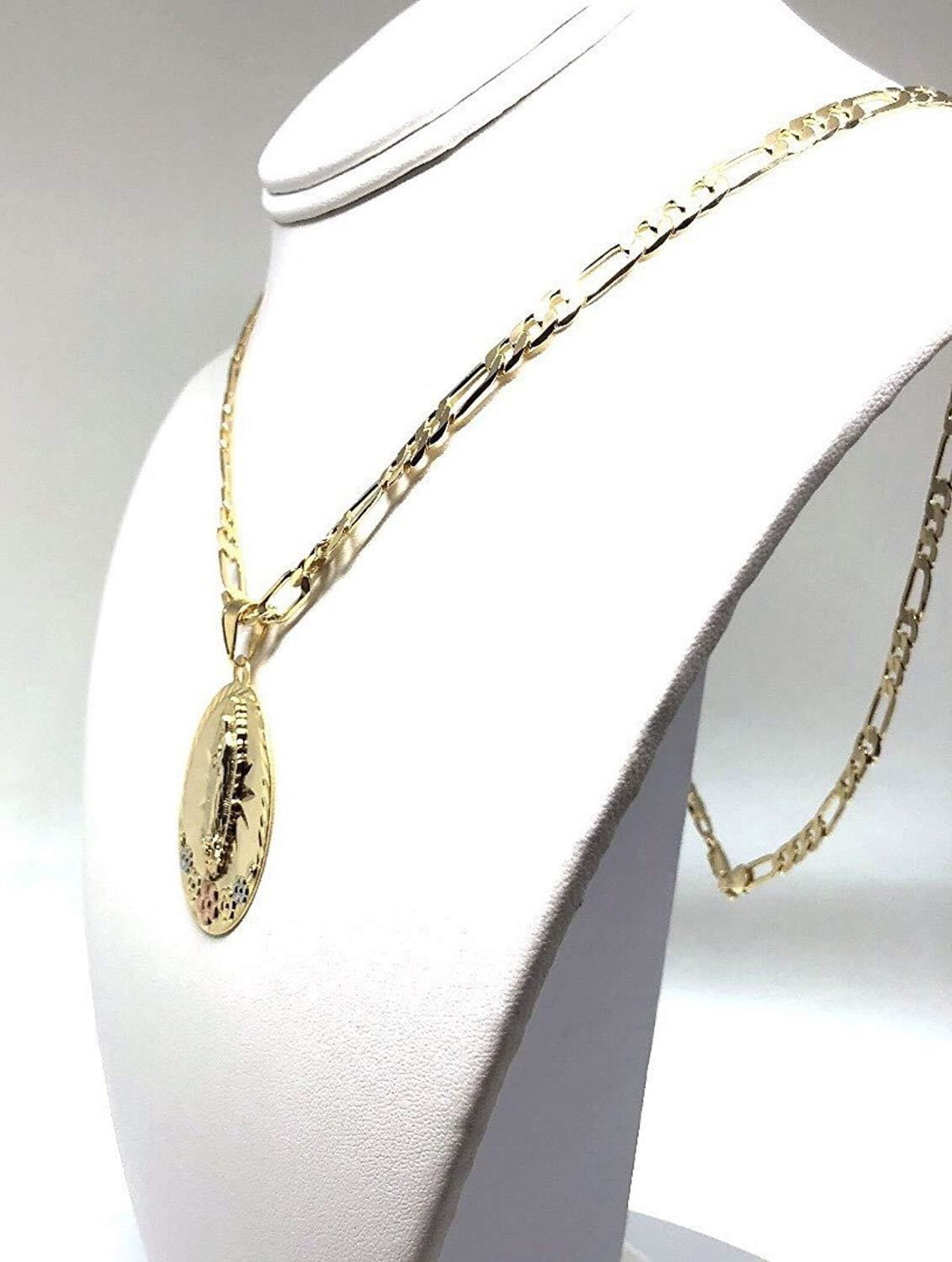 Virgin Mary Flower Pendant Gold Plated Tri-Color With Necklace | Etsy