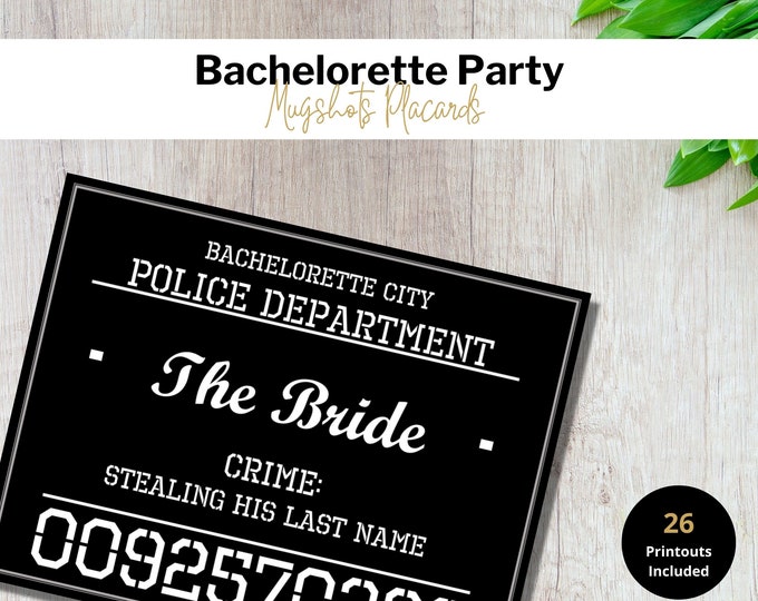 NEW Bachelorette Party Mug Shot Signs Customized With Name Photo Booth ...