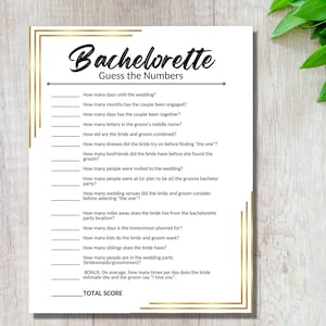 Bachelorette Party Game Guess the Numbers | Bridal Party | Minimalist ...