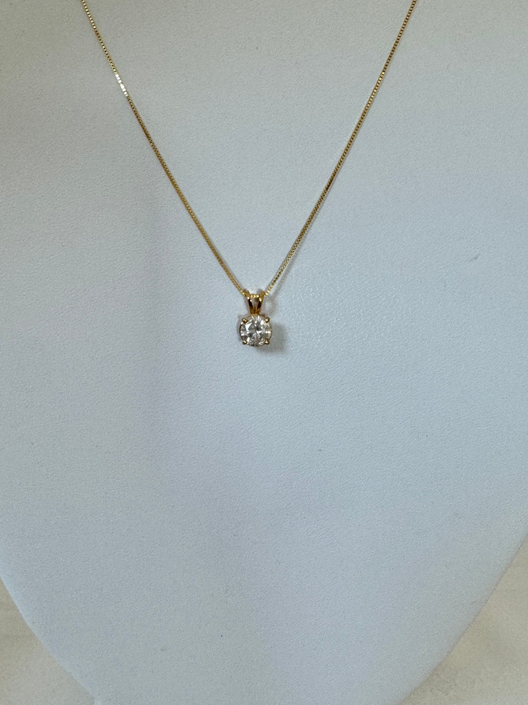 14K Solid Gold Simukated Diamond Solitaire Pendant Box Chain Yellow ...