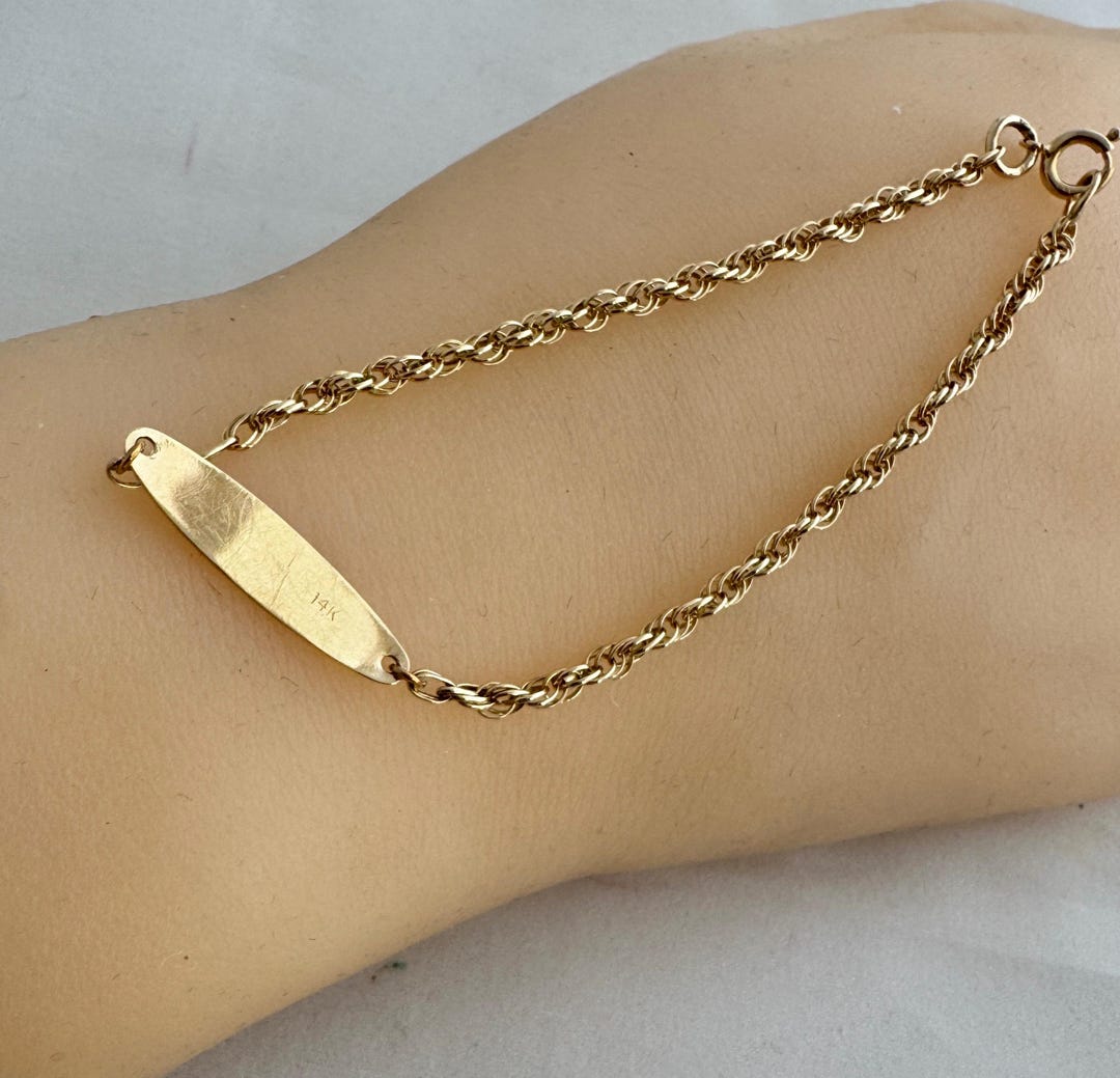 14K Solid Gold Rope Chain Name Plate Vintage Yellow Gold 2.52 Grams ...