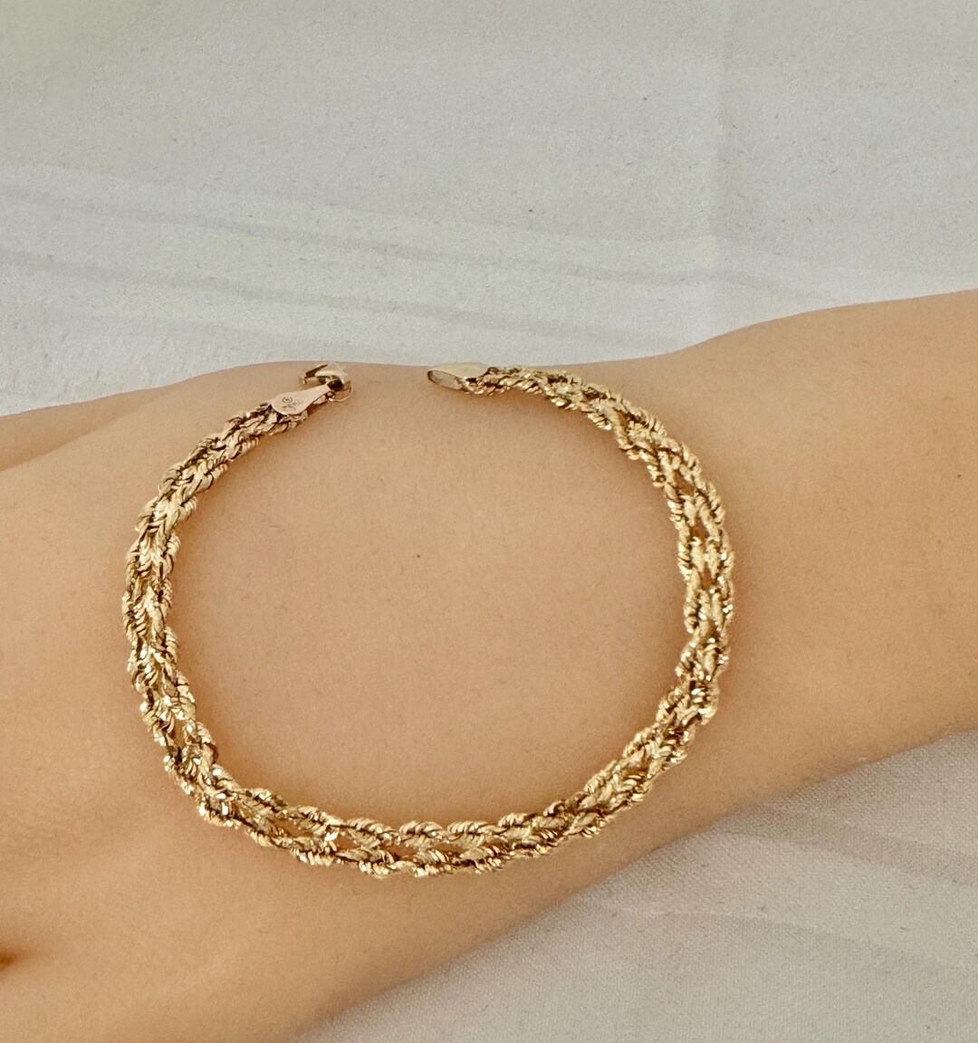 10K Solid Yellow Gold Rope Tubular Flexible Double Braided Chain Link ...