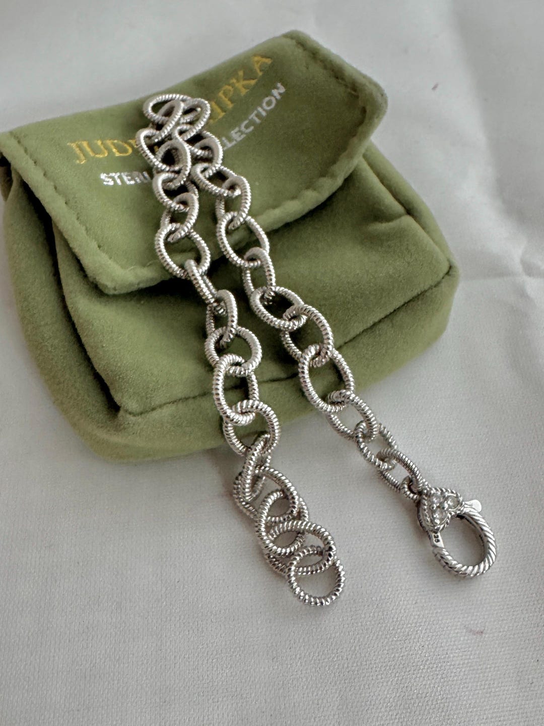 Judith Ripka Chain Link Bracelet CZ Heart Clasp Oval Texture New ...