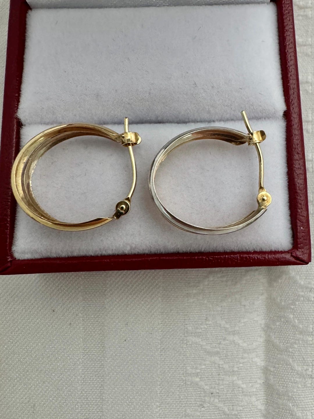 14K Solid Gold Yellow and White Gold Small Hoop Earrings Sigbe 14K ...