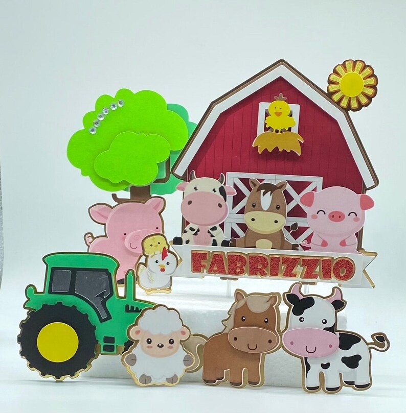 Farm Scene Cake Topper, Farm Birthday Party, Farm Birthday Decoration ...
