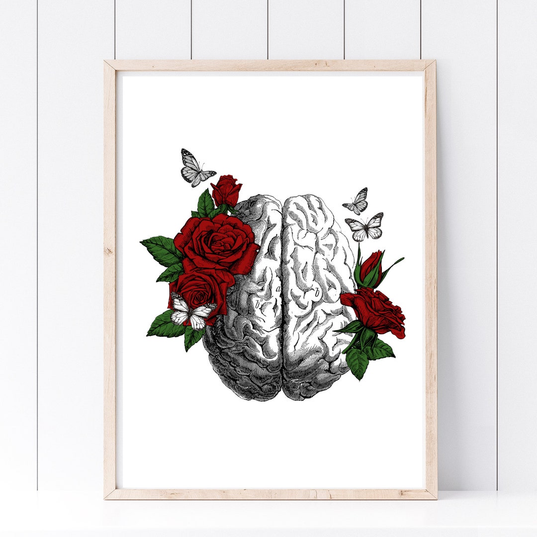 Din A4 Art Print Without Frame Human Brain With Flowers Anatomy Brain ...