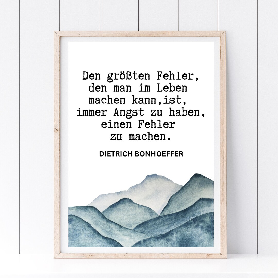 Din A4 Art Print Without Frame Saying Bonhoeffer Fear of Mistakes ...