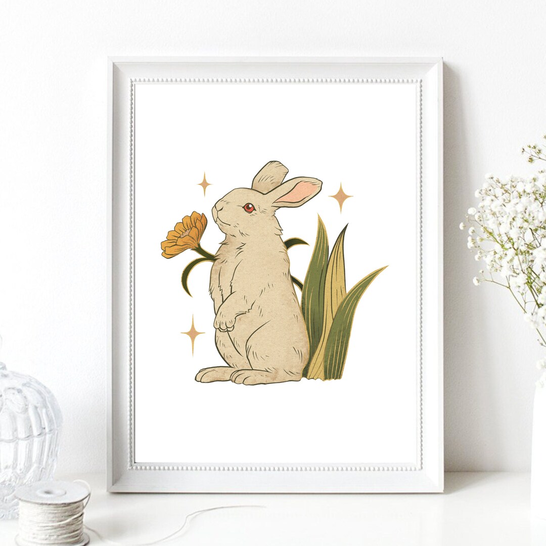 Din A4 Art Print Without Frame Cute Rabbit With Flower - Etsy