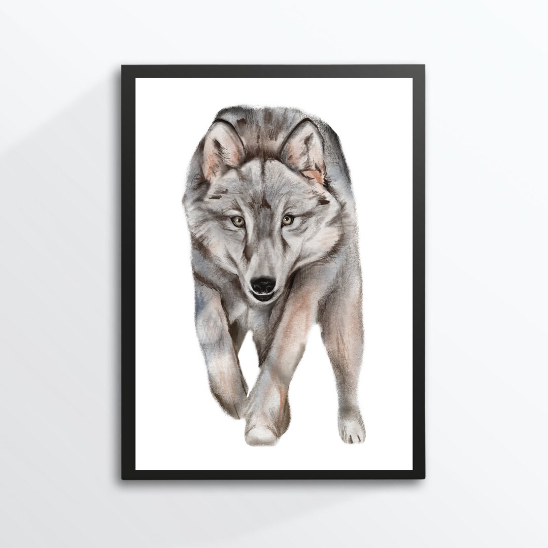 Din A4 Art Print - Creeping Wolf - Grey Wolf Forest Animal Watercolor ...