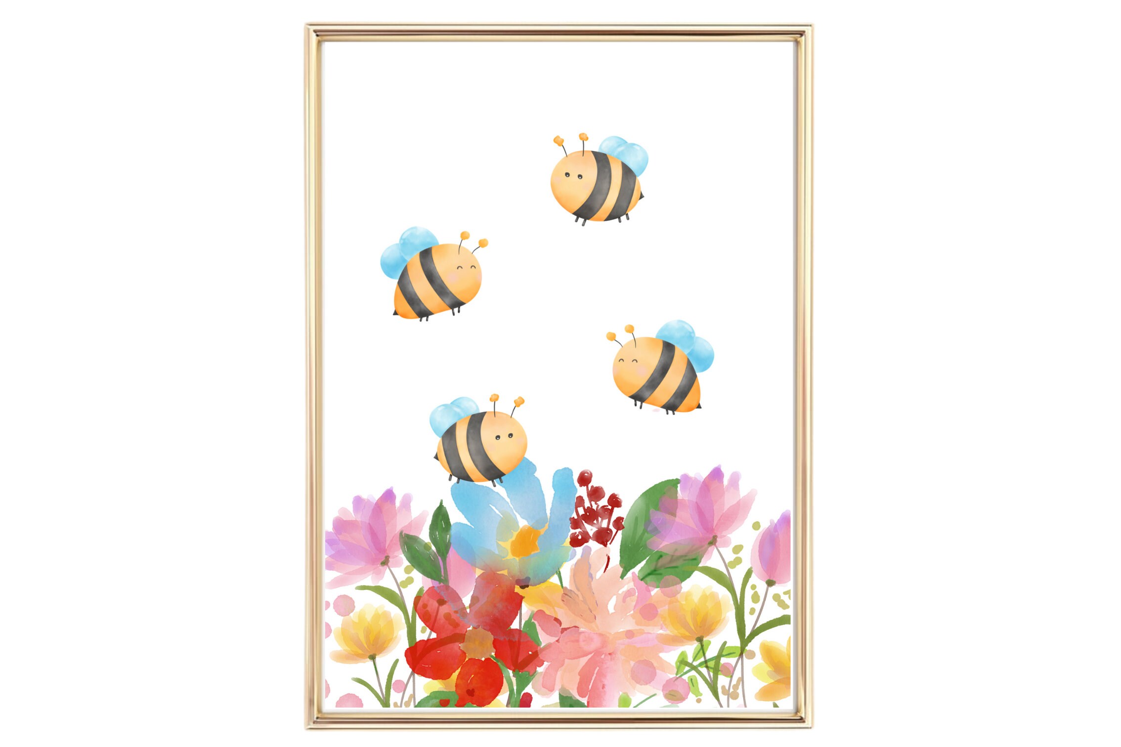 Din A4 Kunstdruck ohne Rahmen Wiesenblumen und Hummeln Wiese Bienen Blumen Kinderzimmer Druck ...