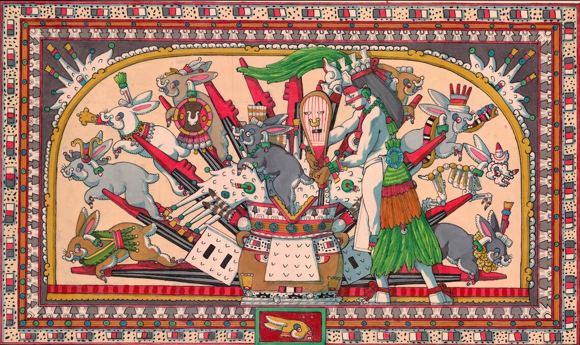 The Birth of the Centzontotochtin 400 Rabbits Mexica Aztec | Etsy