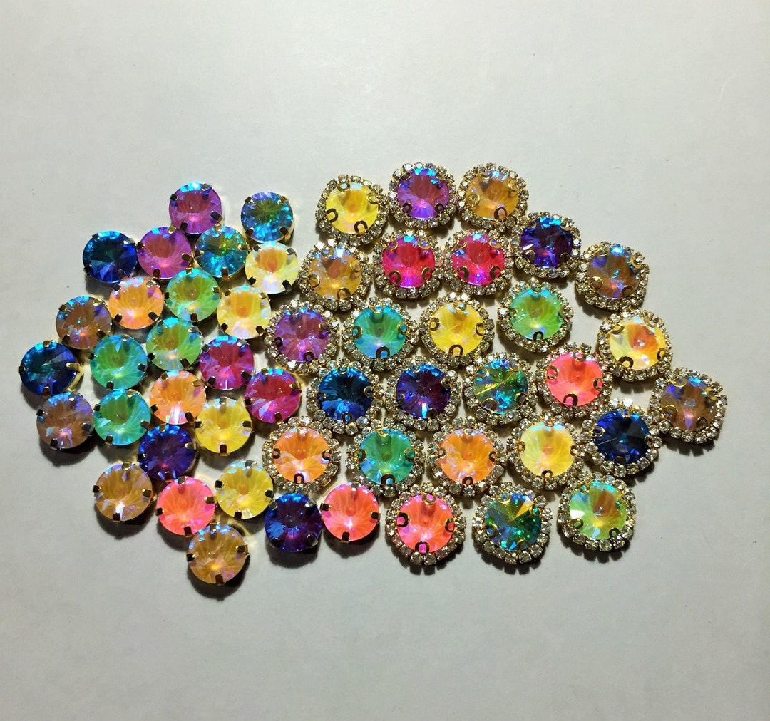 Rivoli 12mm Round Glass Crystal, 2pcs framed 17mm, Silver-crystal Base ...