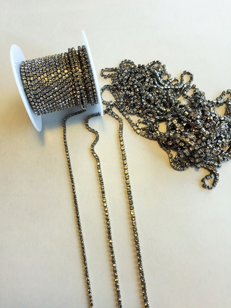 Crystal Chain With Rhinestones, Hematite Colors Metal Base, 50 Cm ...