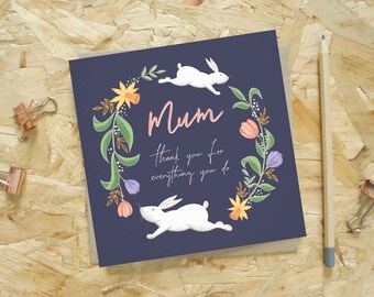 Mother's Day Bunny Card Cute Bunny Card for Mum Mother and Baby Rabbit ...
