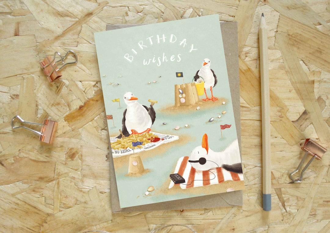 Seagull Seaside Birthday Card - Etsy