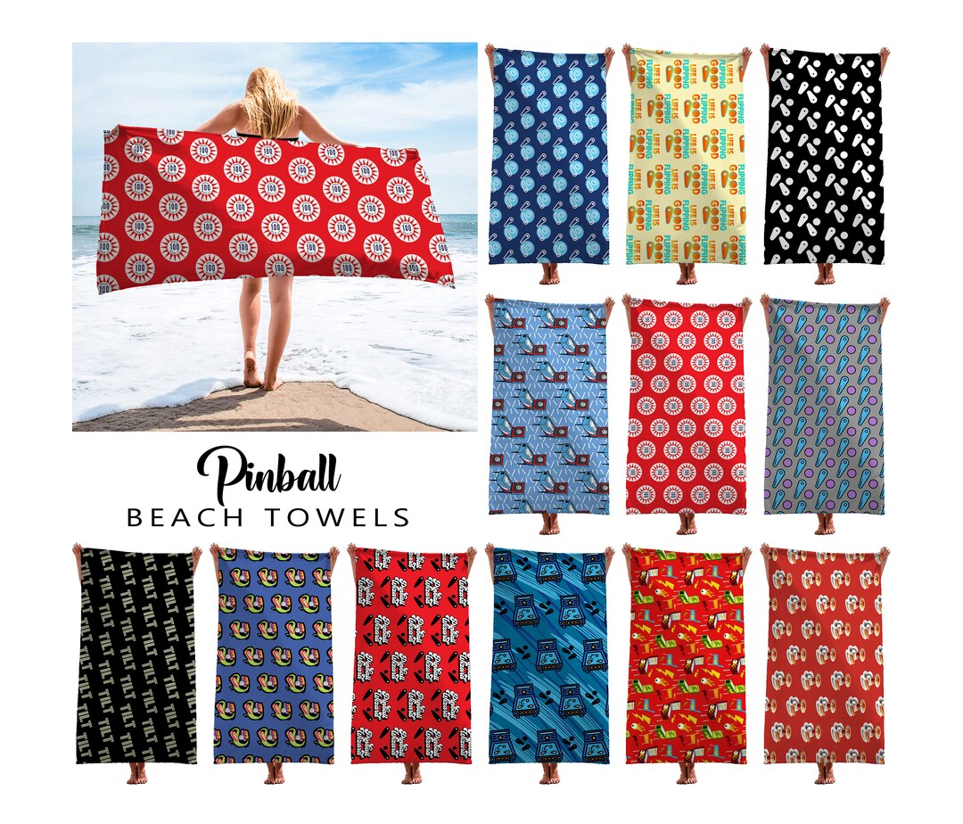 Pinball Beach Towels 1 Retro Arcade Theme Pinball Player Towel Arcade ...
