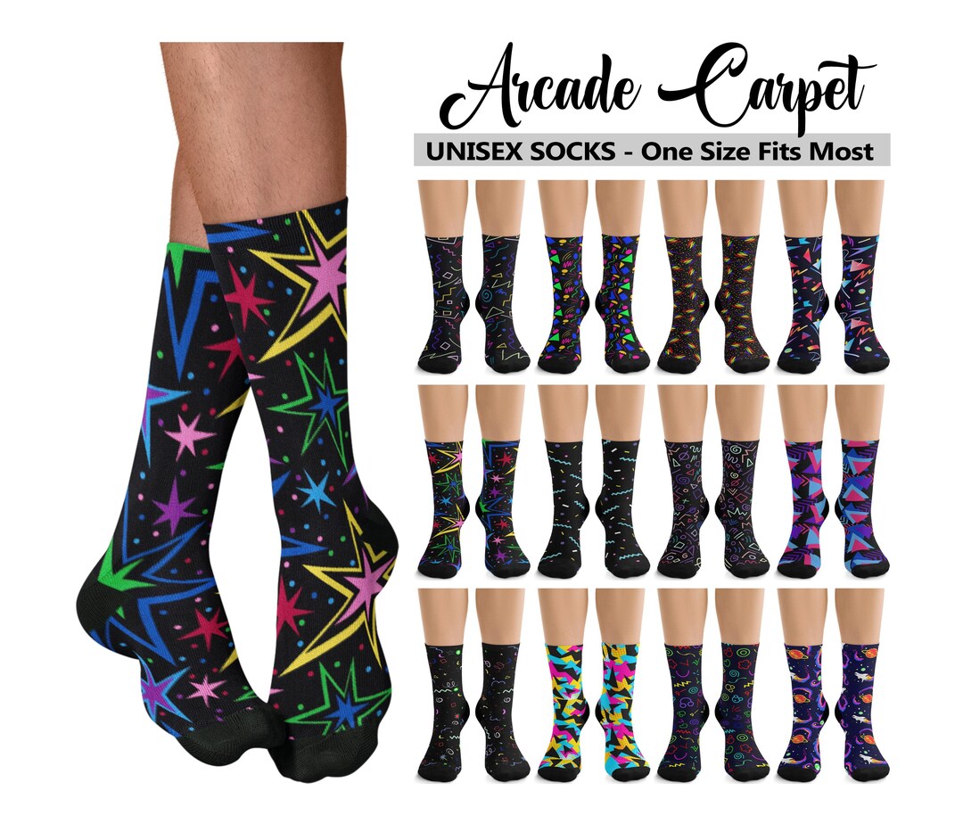Retro Arcade Carpet Crew Socks #1, 80s 90s Neon Gamer Style - Etsy