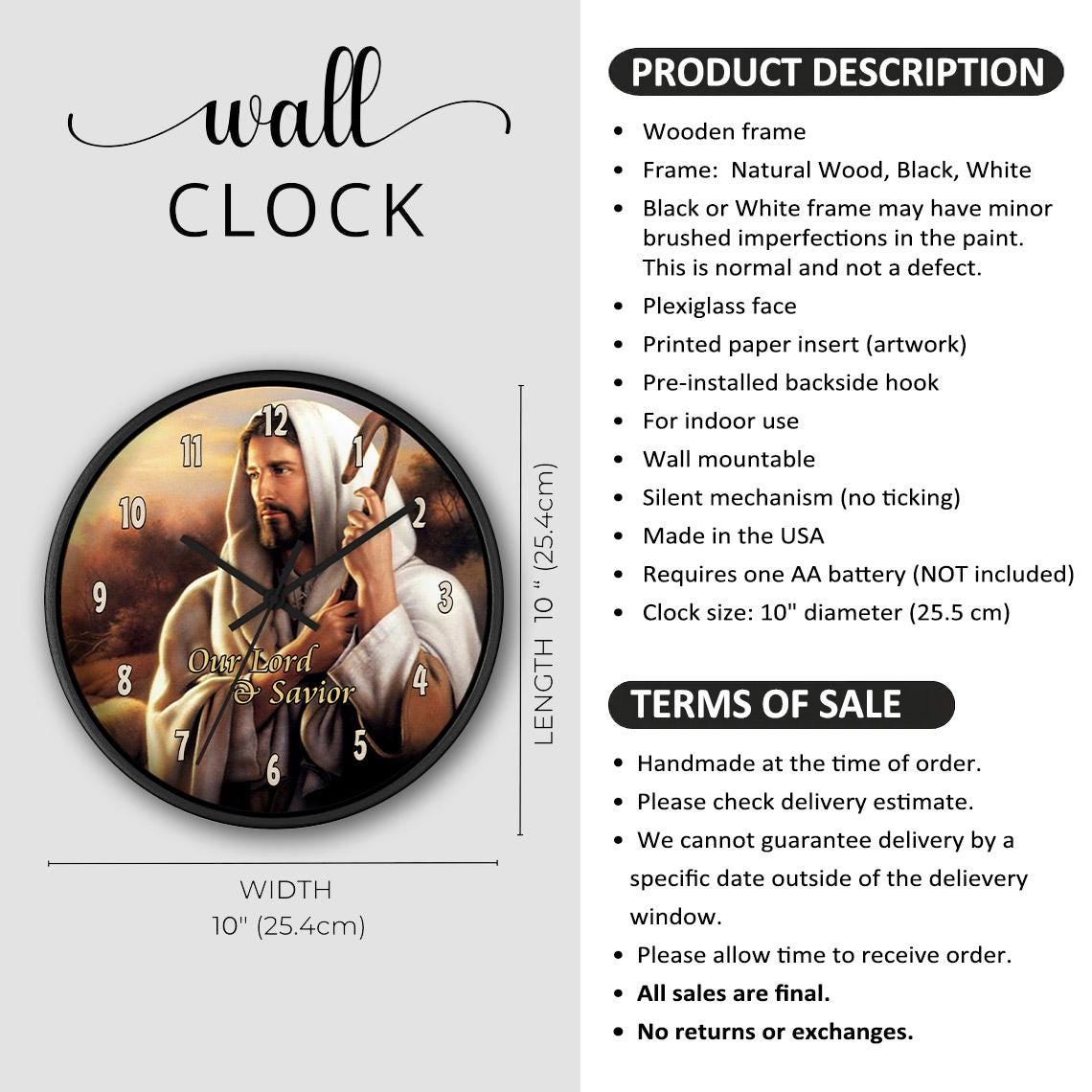 Jesus Christ Wooden Wall Clock #1 – Religious Christian Gift (10 Inch ...